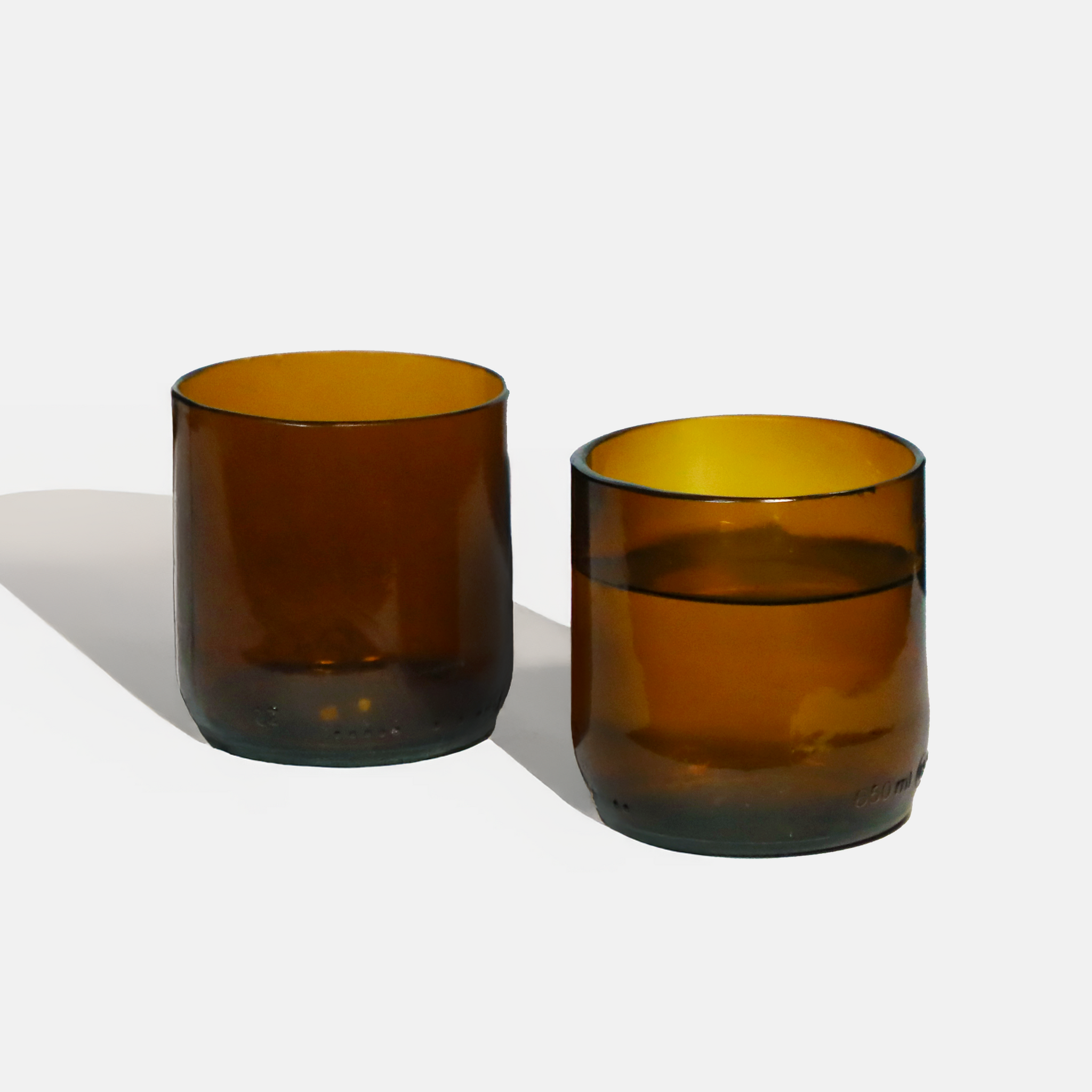 Amber Wine Bottle Drinking Glasses | Upcycled Glassware | Mosa